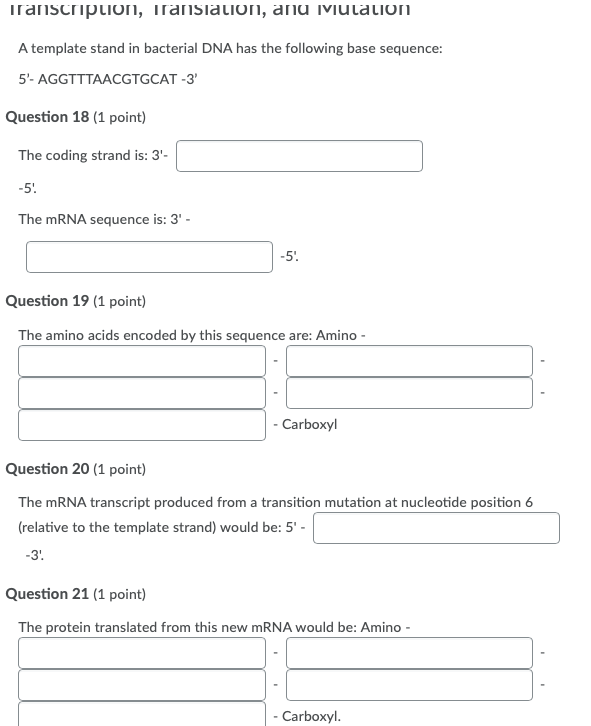 Solved Transcription, translation, and mutation A template | Chegg.com