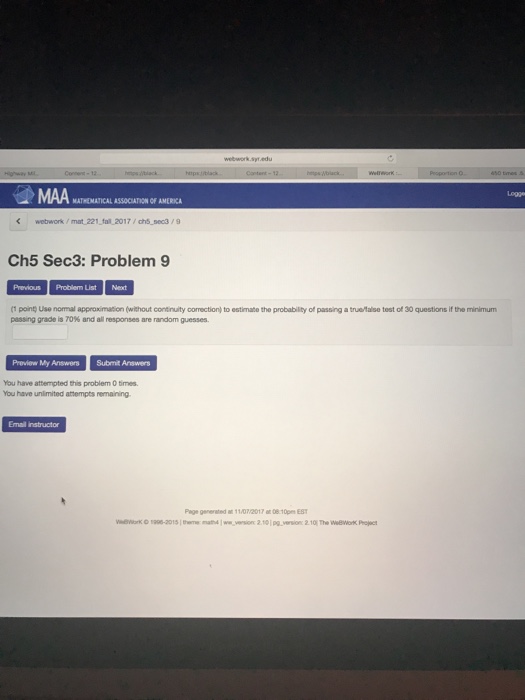 Solved Logge MATHEMATICAL ASSOCIATION OF AMERICA webwork/mat | Chegg.com