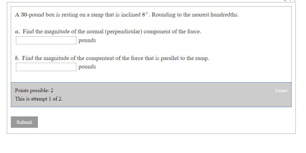 Solved A 30-pound box is resting on a ramp that is inclined | Chegg.com
