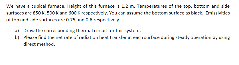 Solved We have a cubical furnace. Height of this furnace is | Chegg.com