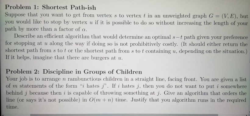 Solved Problem 1: Shortest Path-ish Suppose that you want to | Chegg.com