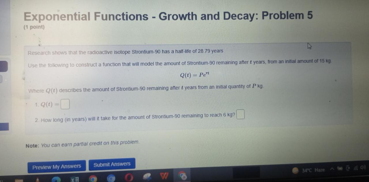 Solved Exponential Functions - Growth and Decay: Problem 5 | Chegg.com