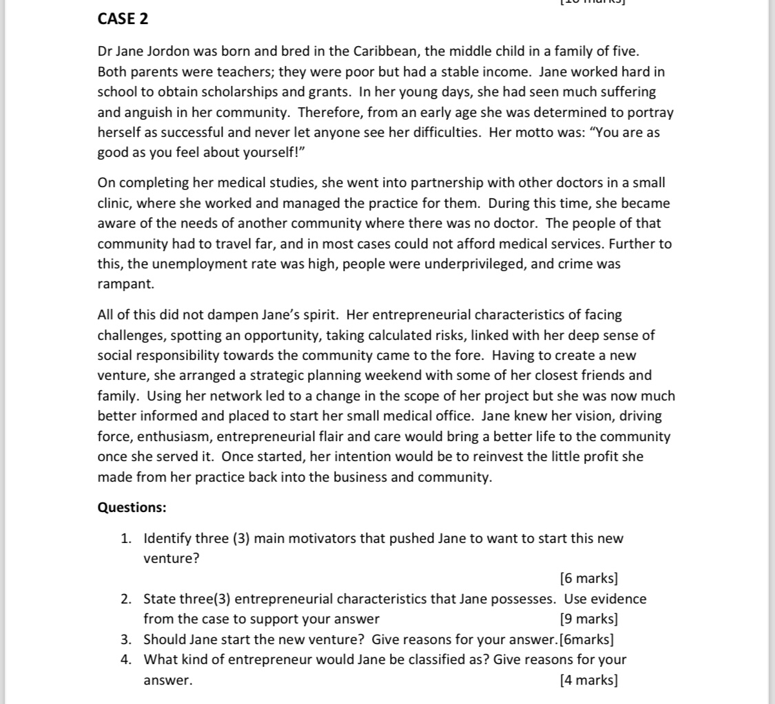 Solved CASE 2Dr Jane Jordon was born and bred in the | Chegg.com