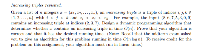 Solved Increasing triples revisited. Given a list of n | Chegg.com