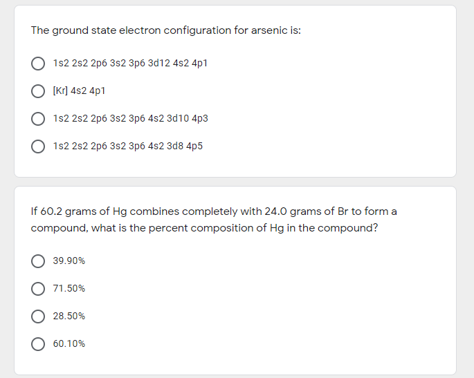 Solved The ground state electron configuration for arsenic | Chegg.com