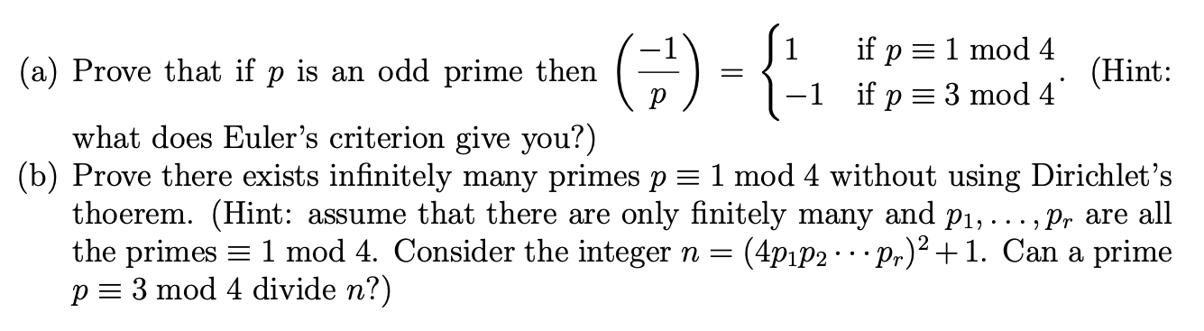 Solved (a) Prove that if p is an odd prime then (p−1)={1−1 | Chegg.com