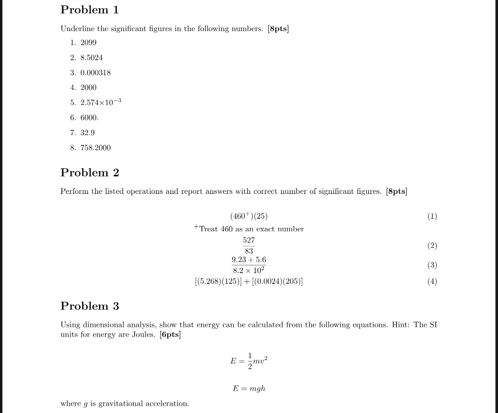 Solved Problem 1 Underline the significant figures in the | Chegg.com