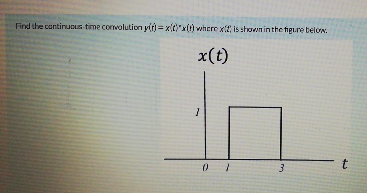 Solved Find the continuous-time convolution y(t) = x(t)*x(t) | Chegg.com
