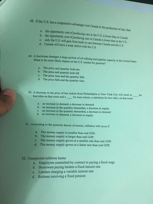 Solved 48. If the U.S. has a comparative advantage over | Chegg.com