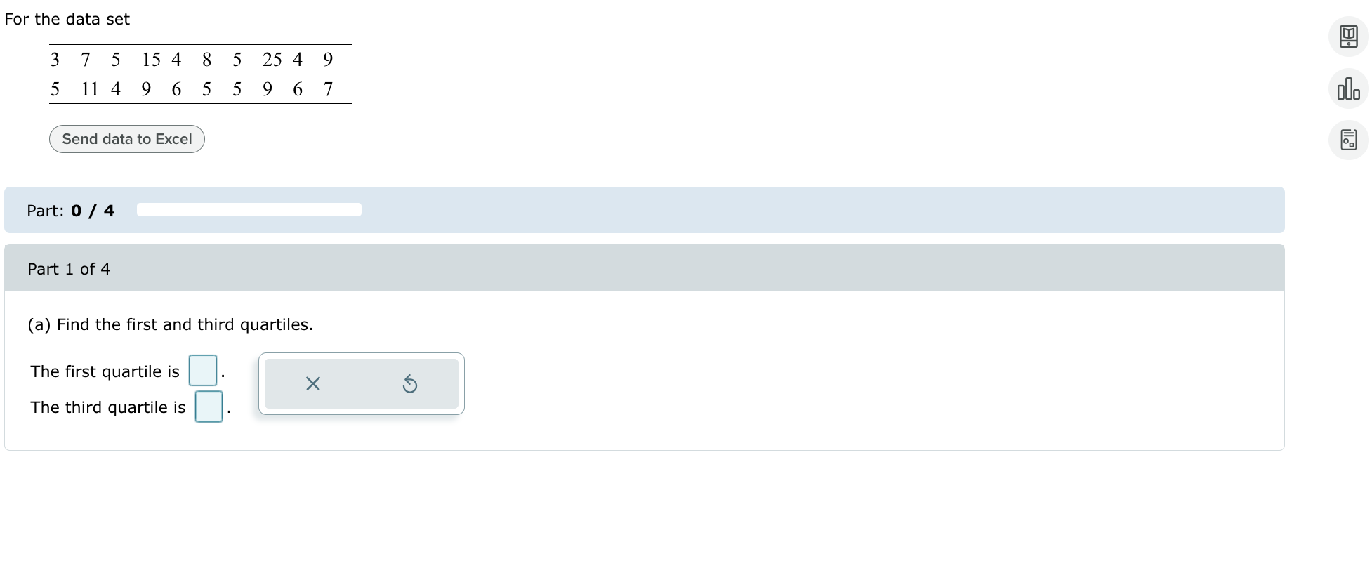 For the data setPart: 0 / 4Part 1 ﻿of 4(a) ﻿Find the | Chegg.com