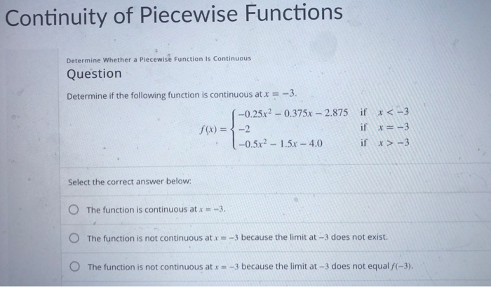 Solved Continuity of Piecewise Functions Determine Whether a | Chegg.com