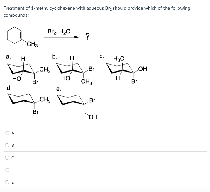Solved Treatment of 1-methylcyclohexene with aqueous Br2 | Chegg.com
