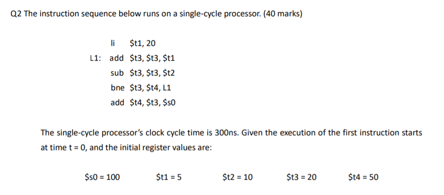 Solved Q2 The instruction sequence below runs on a | Chegg.com