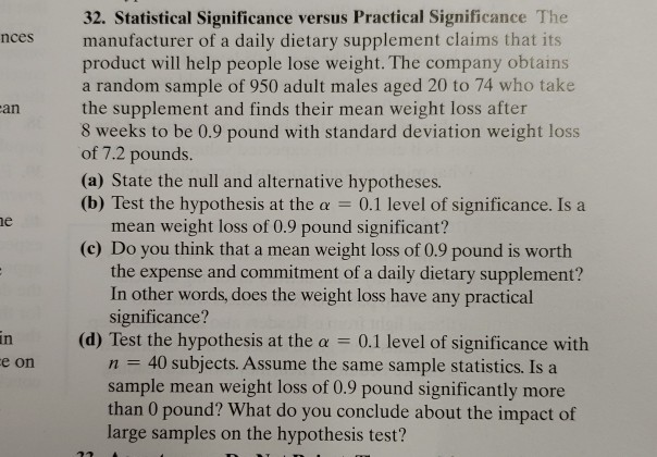 Solved 32. Statistical Significance versus Practical | Chegg.com