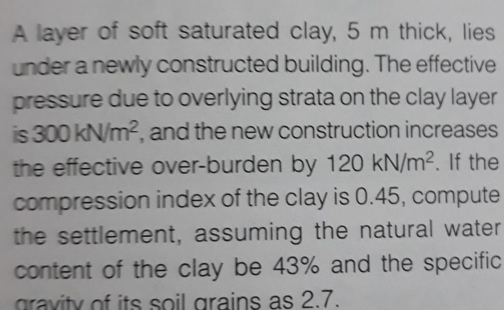 Solved A layer of soft saturated clay, 5 m thick, lies under | Chegg.com