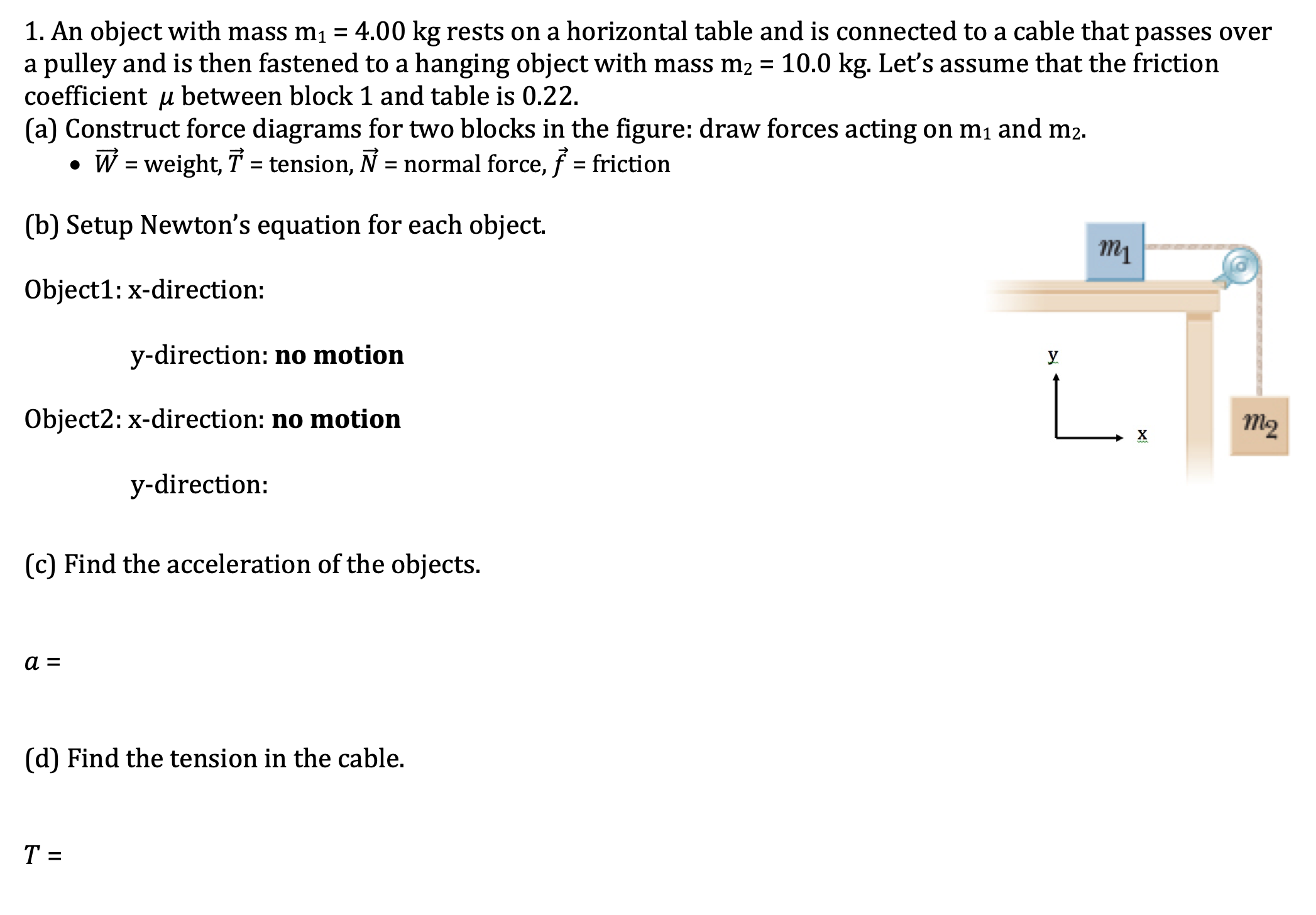 Solved An object with mass m1 = 4.00 kg rests on a | Chegg.com