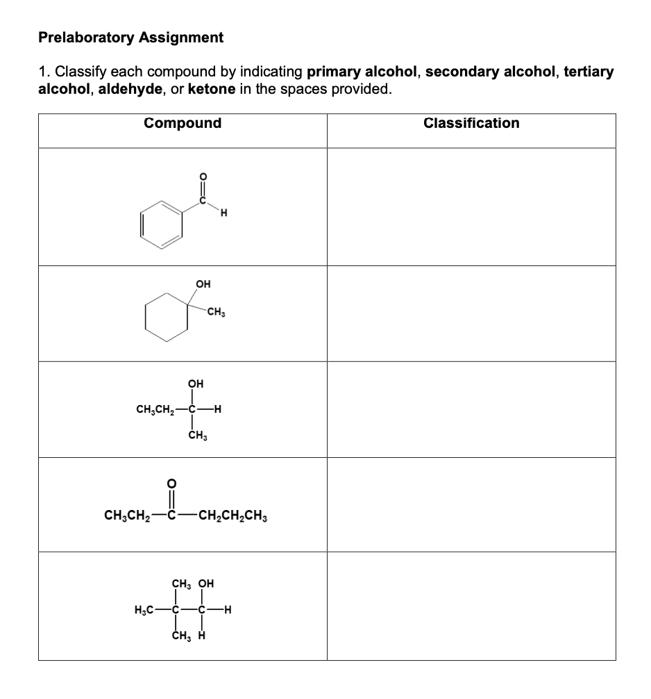 Solved Prelaboratory Assignment 1. Classify each compound by | Chegg.com