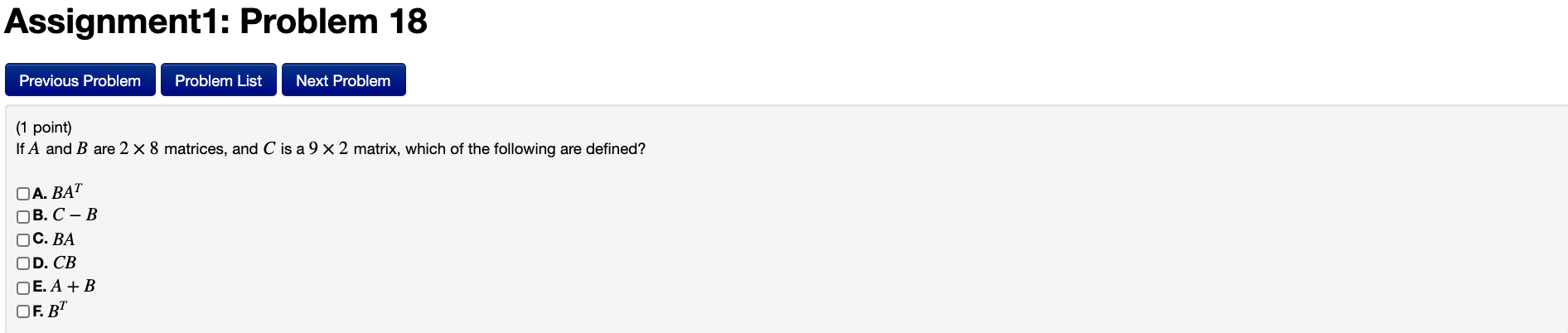 Solved Assignment1 Problem 18 Previous Problem Problem List
