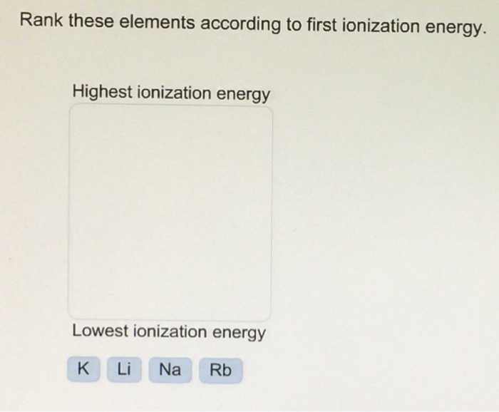 Solved Rank these elements according to first ionization | Chegg.com Solved Rank these elements according to first ionization | Chegg.com