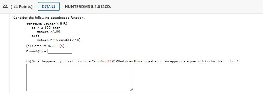 Solved 22. [-14 Points] DETAILS HUNTERDM3 5.1.012CD. | Chegg.com