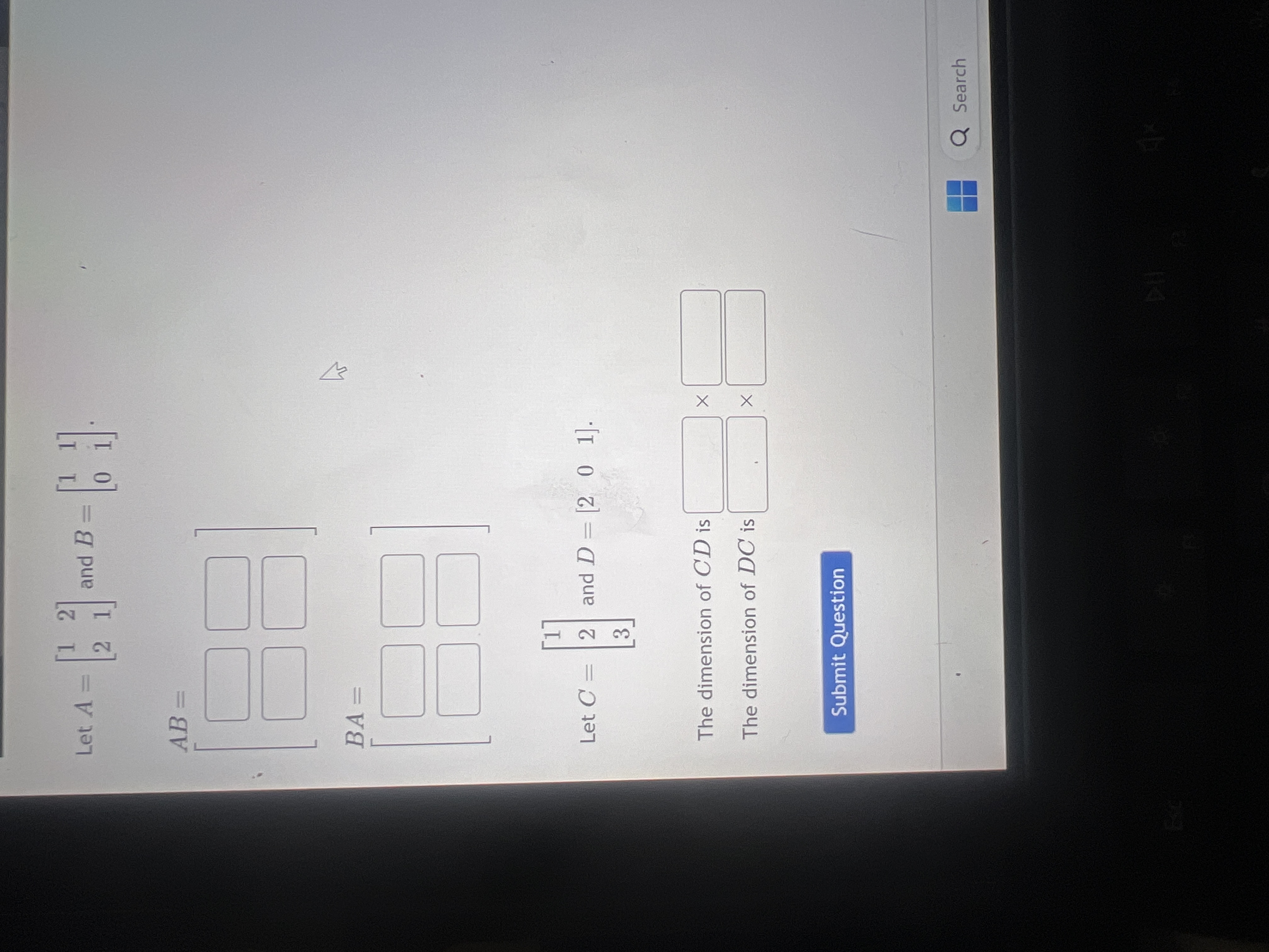 Solved Let A=[1221] ﻿and B=[1101].\table[[AB= | Chegg.com