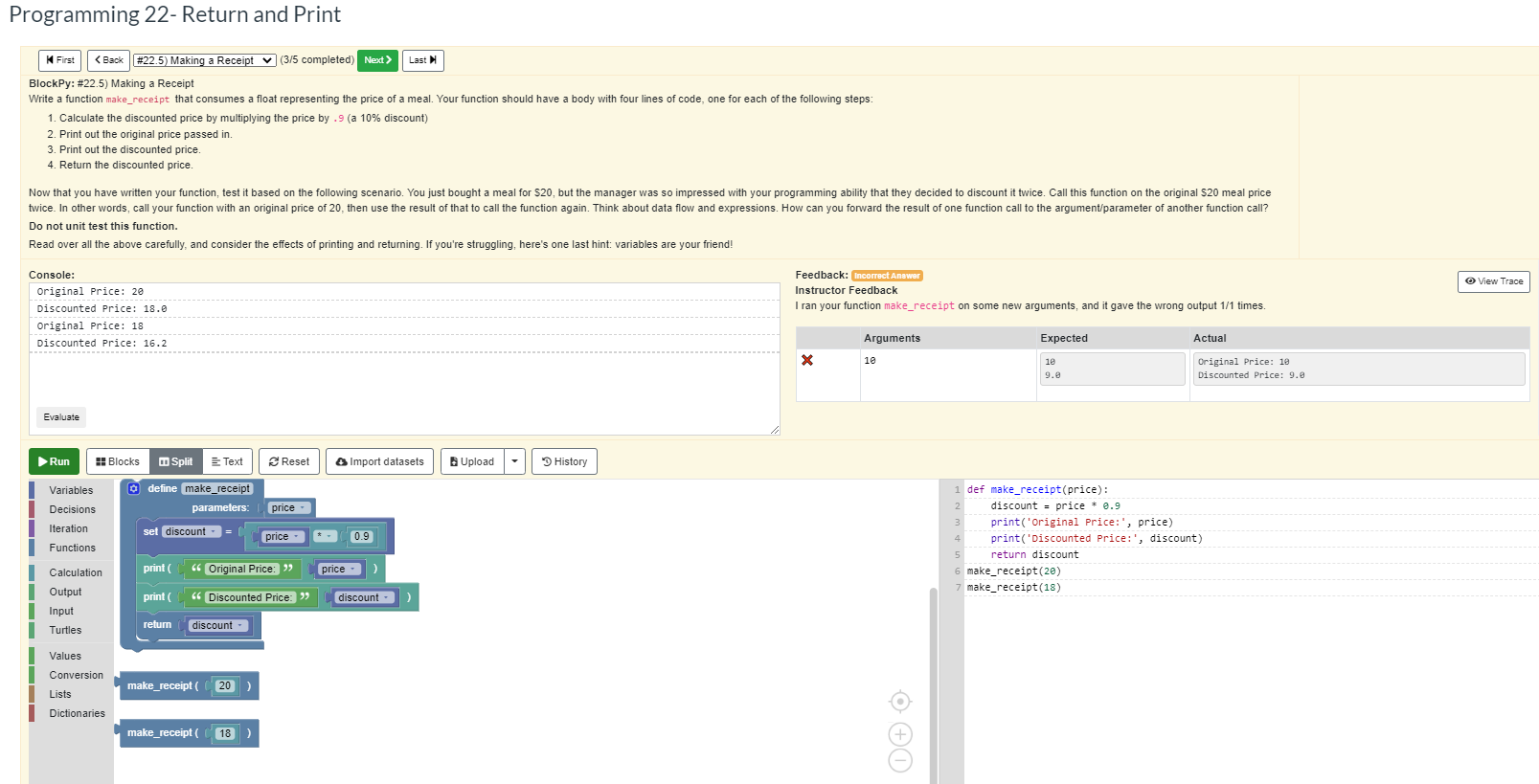 Solved From BlockPy #22.5 Making a Receipt using Python. I | Chegg.com