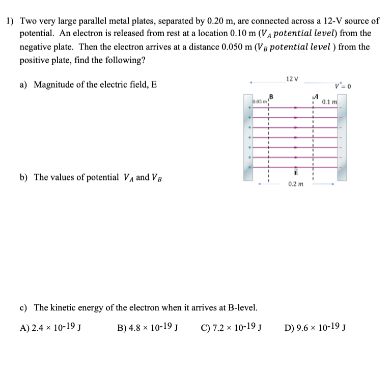 Solved 1) Two very large parallel metal plates, separated by | Chegg.com