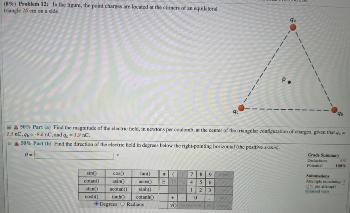 Solved (8\%) Problem 12: In the figure, the point charges | Chegg.com