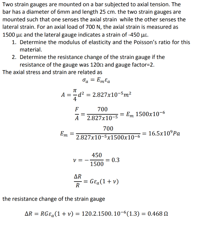 Solved Two strain gauges are mounted on a bar subjected to | Chegg.com