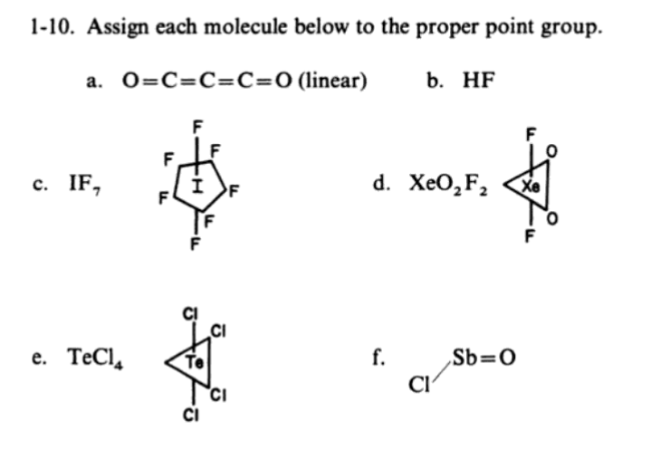 Solved 1-10. Assign each molecule below to the proper point | Chegg.com
