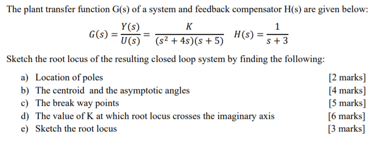 Solved $73 The plant transfer function G(s) of a system and | Chegg.com