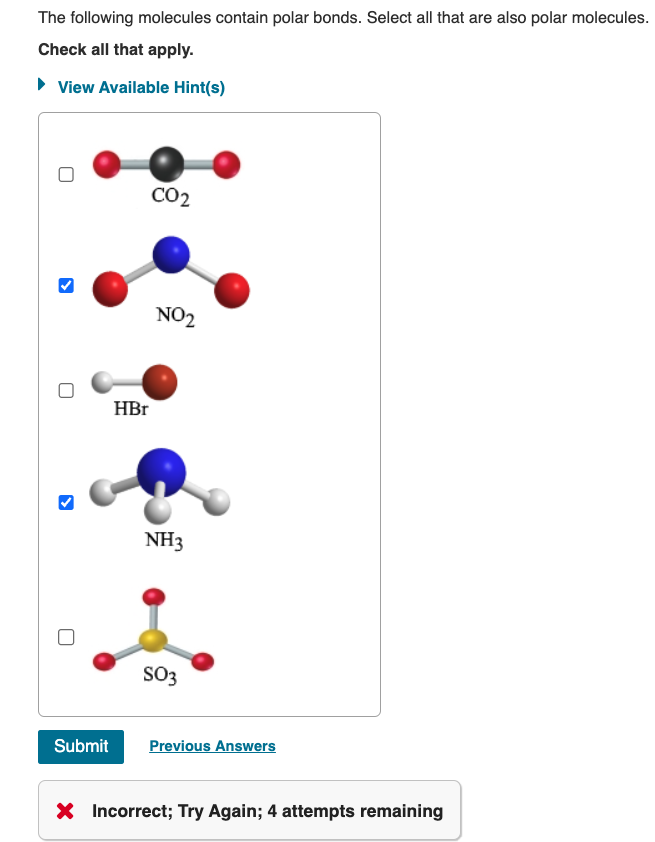 Solved The following molecules contain polar bonds. Select | Chegg.com