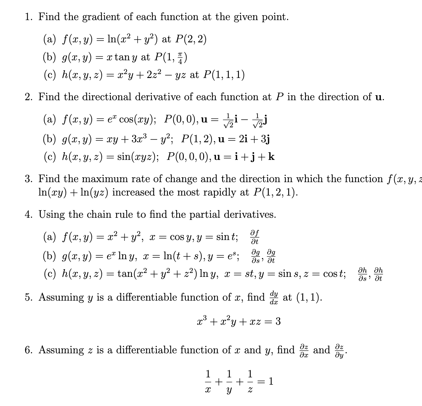Solved 1. Find the gradient of each function at the given | Chegg.com