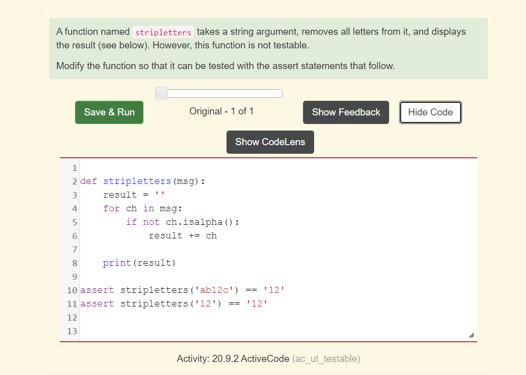 Solved A function named stripletters takes a string | Chegg.com