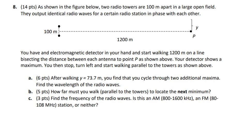 Solved 8. (14 pts) As shown in the figure below, two radio | Chegg.com