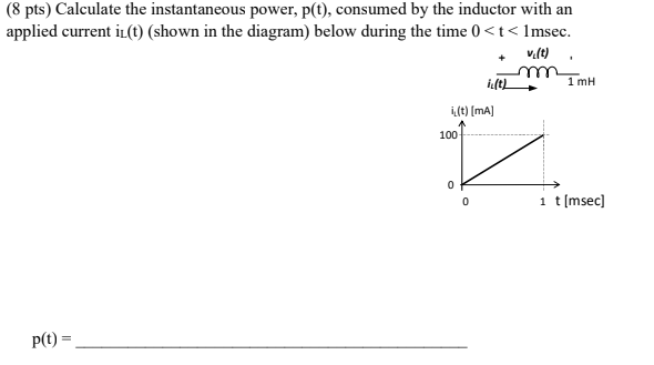 Solved (8 pts) Calculate the instantaneous power, p(t), | Chegg.com