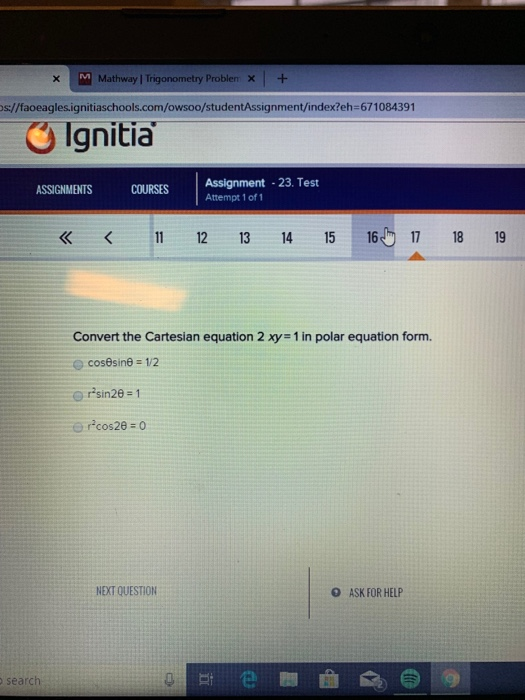 Question: Mathway Trigonometry Problen X+ S://Faoeaglesignitiaschools ...