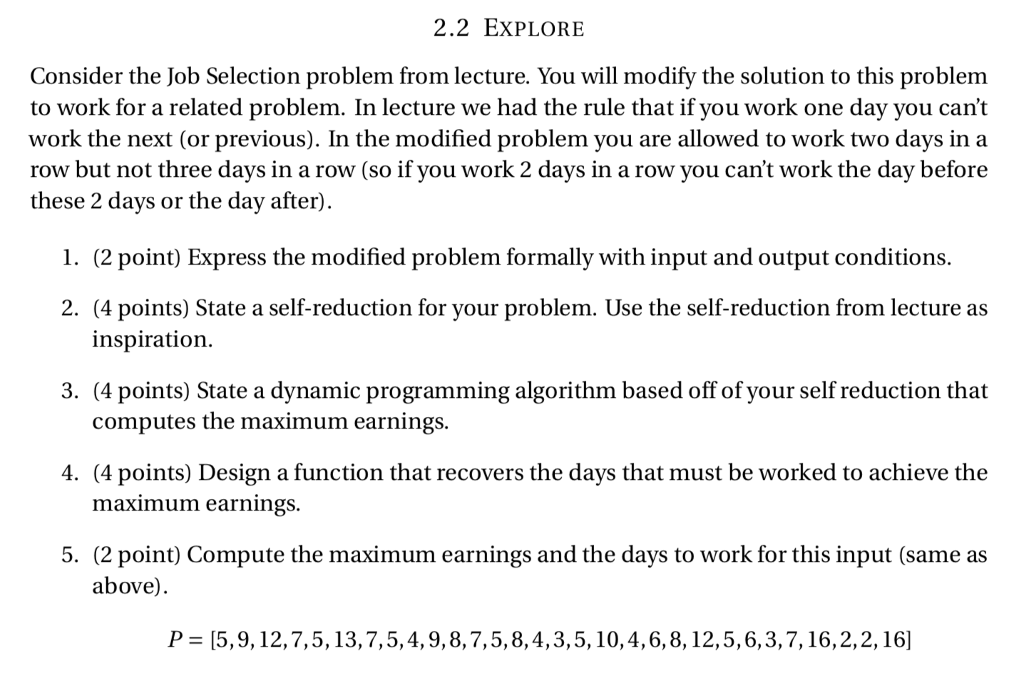 2.2 ExPLORE Consider the Job Selection problem from | Chegg.com