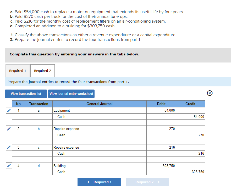 Solved a. Paid $54,000 cash to replace a motor on equipment | Chegg.com