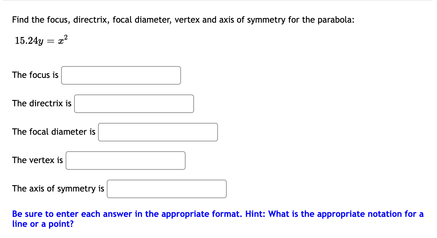 Solved Find the focus, directrix, focal diameter, vertex and | Chegg.com