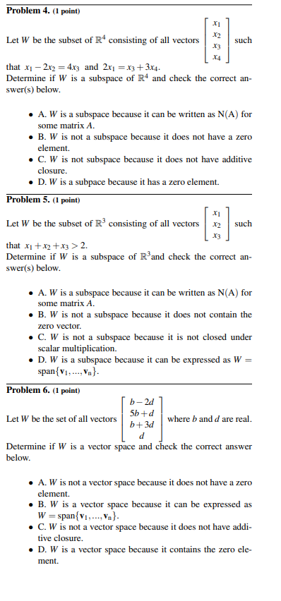 Solved Let W be the subset of R4 consisting of all vectors | Chegg.com