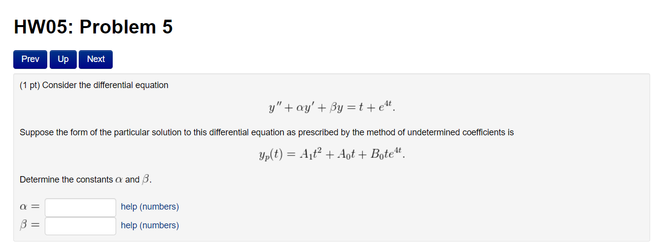 Solved HW05: Problem 5 Prev Up Next (1 pt) Consider the | Chegg.com