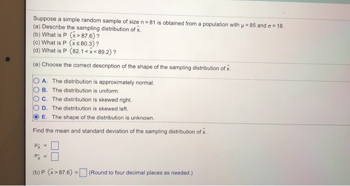 Solved Suppose a simple random sample of size n 81 is | Chegg.com