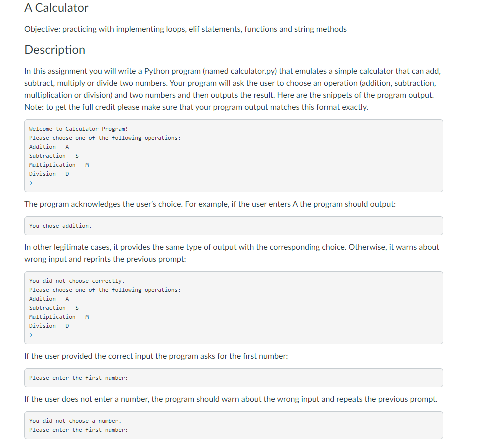 Solved A Calculator Objective: practicing with implementing | Chegg.com