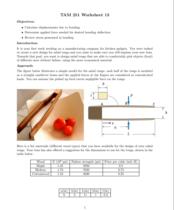 Solved TAM 251 Worksheet 13 Objectives: Calculate | Chegg.com