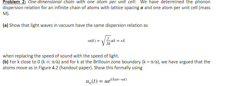 Solved Problem 2: One-dimensional chain with one atom per | Chegg.com