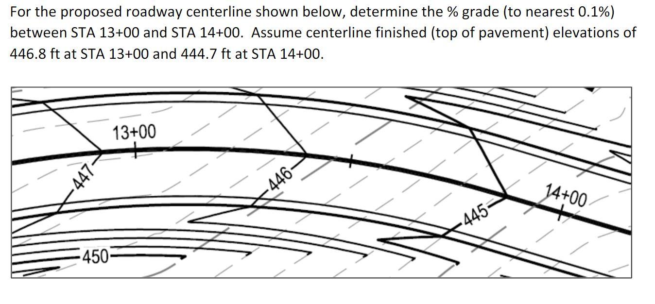 Solved For the proposed roadway centerline shown below, | Chegg.com