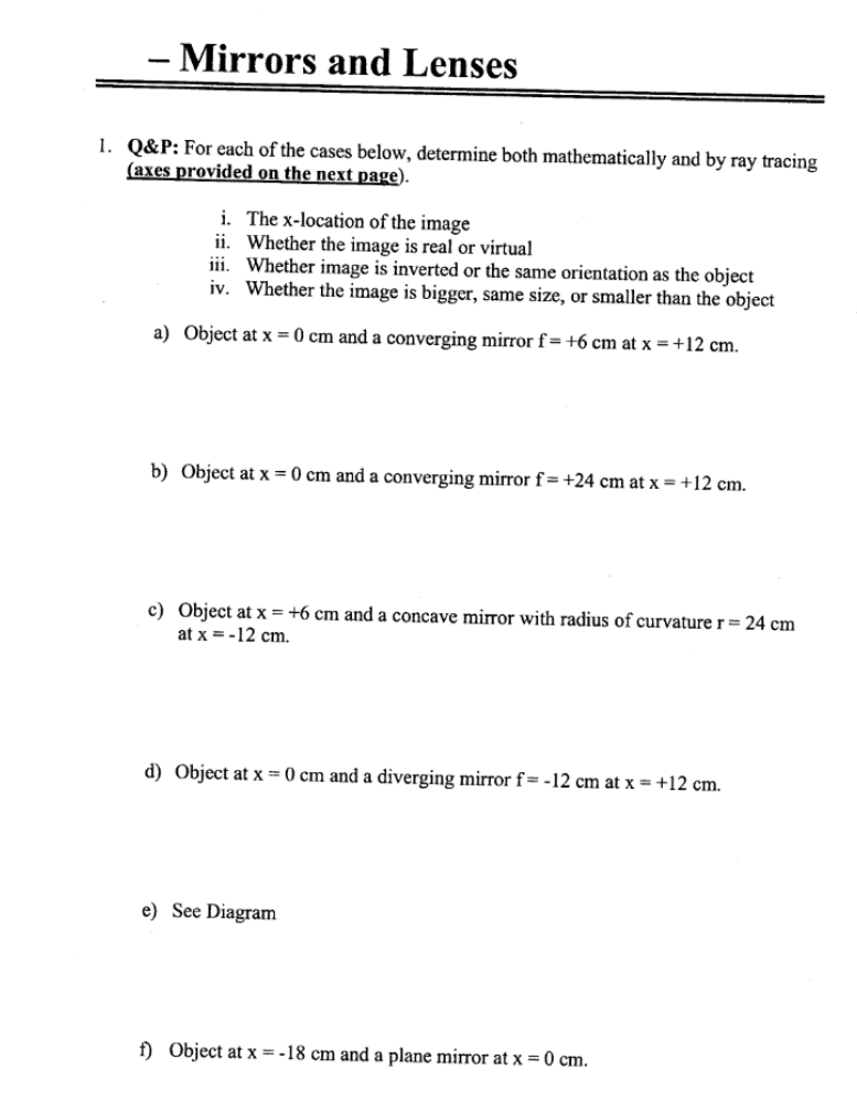 Solved Mirrors and Lenses 1. Q&P: For each of the cases | Chegg.com