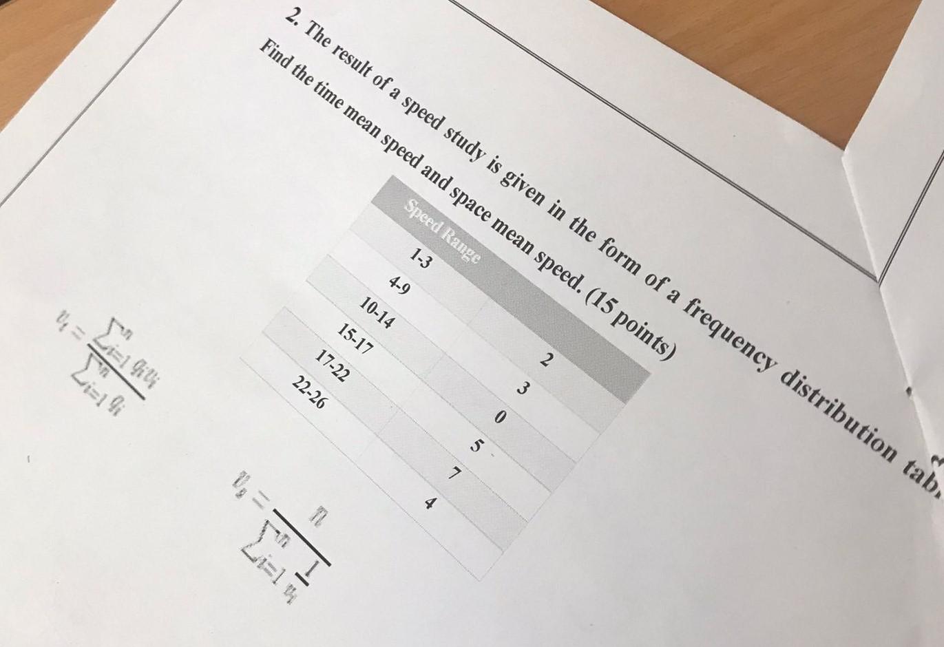 Solved 2. The result of a speed study is given in the form | Chegg.com