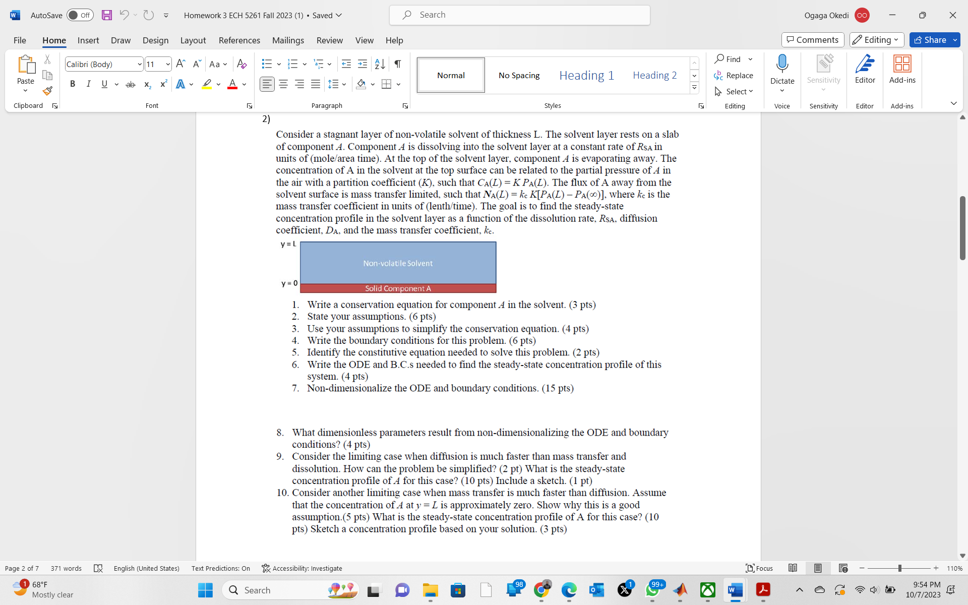 Solved Consider a stagnant layer of non-volatile solvent of | Chegg.com